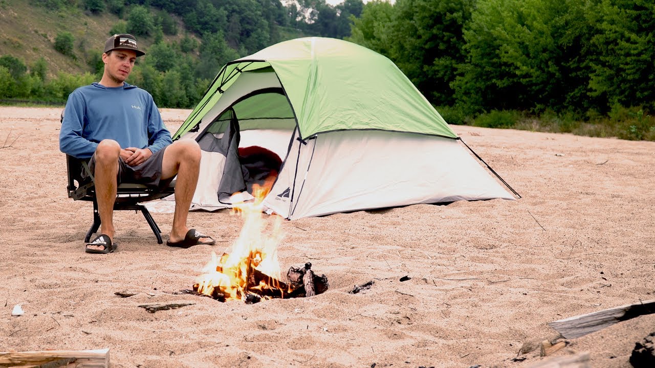 Solo Camping and Fishing on The River Bank - YouTube