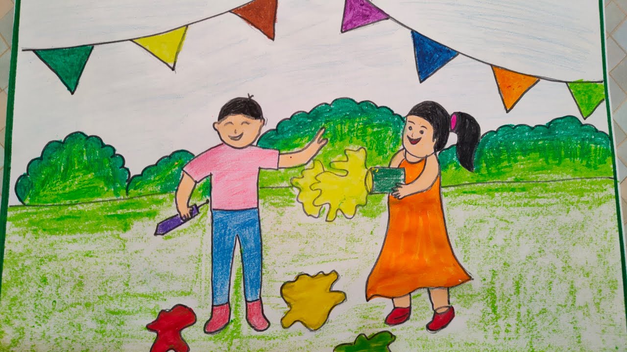 holi pichkari drawing/holi drawing for kids/how to draw holi special ...