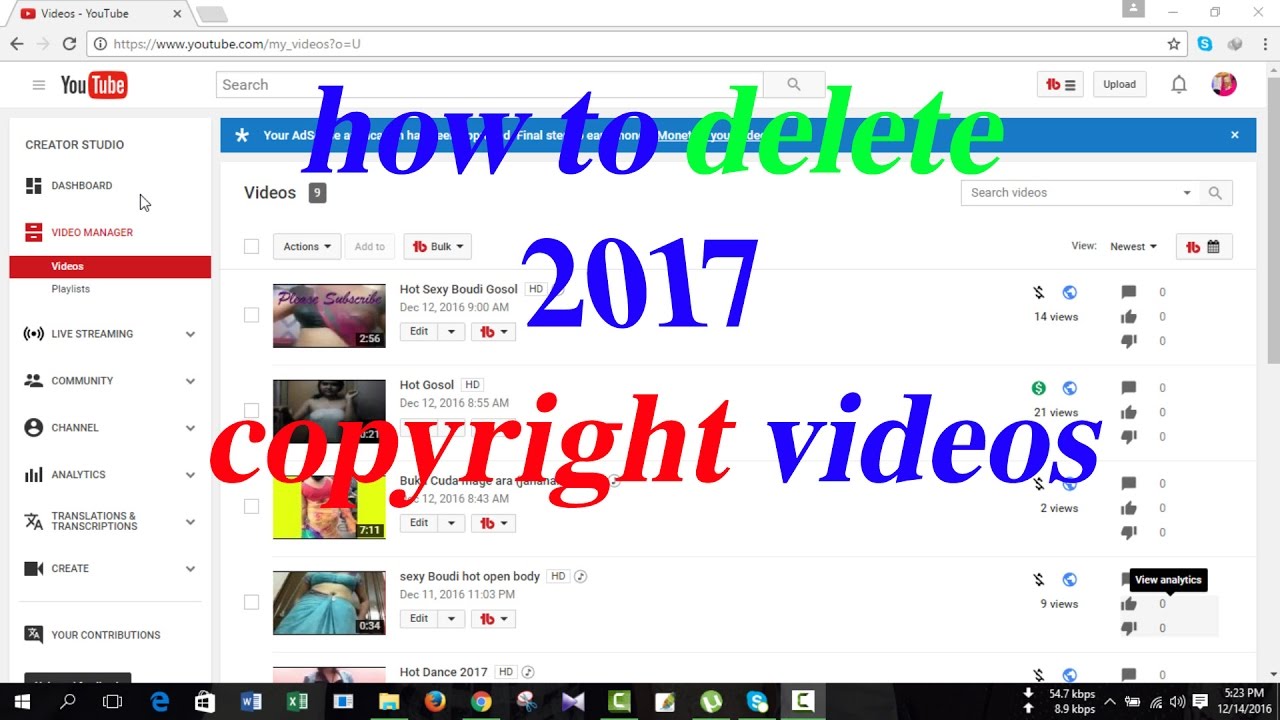 How to delete hot copyright videos - YouTube