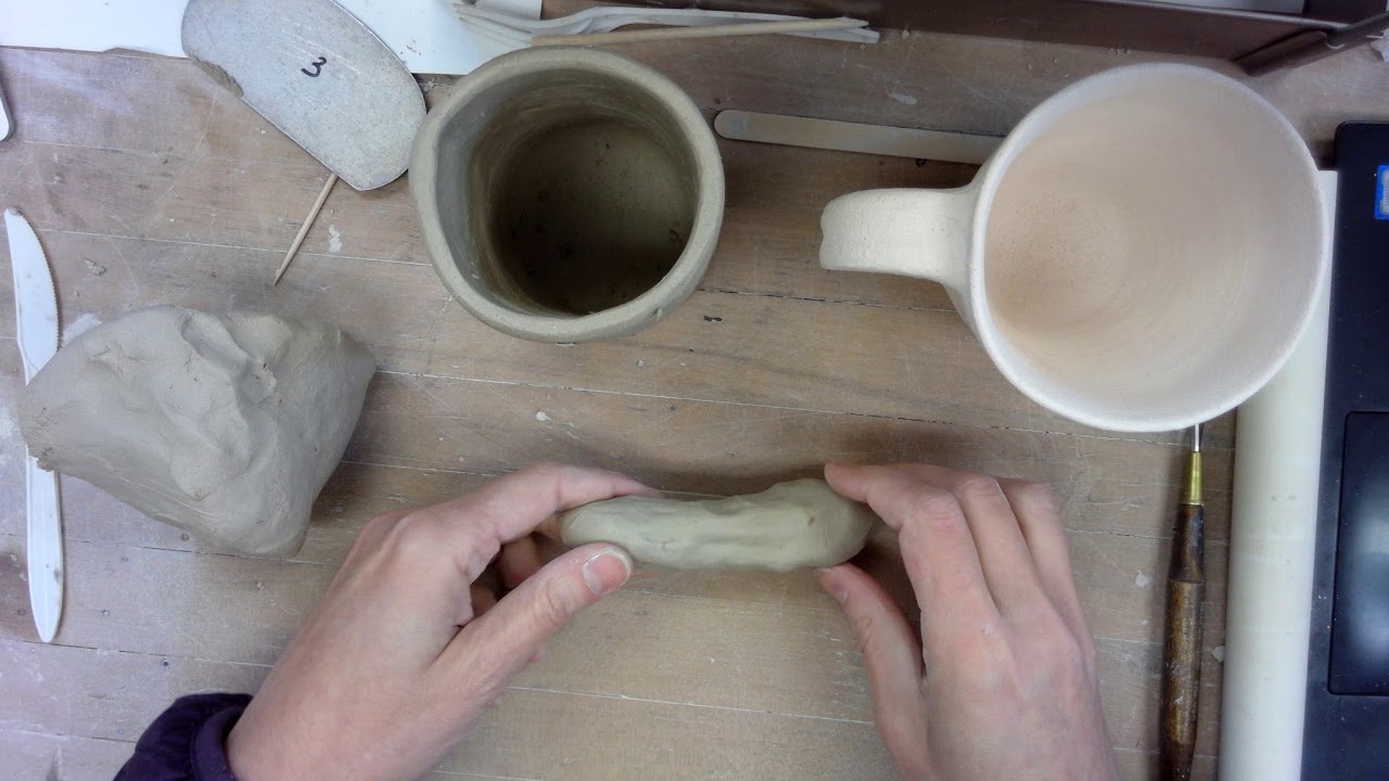 4. Mugs: Making handles_ demonstration of coil handle and flattened ...