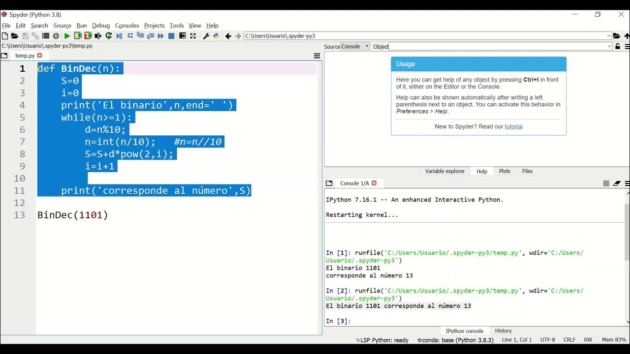 Conversión binario a decimal y decimal a binario en Python - YouTube