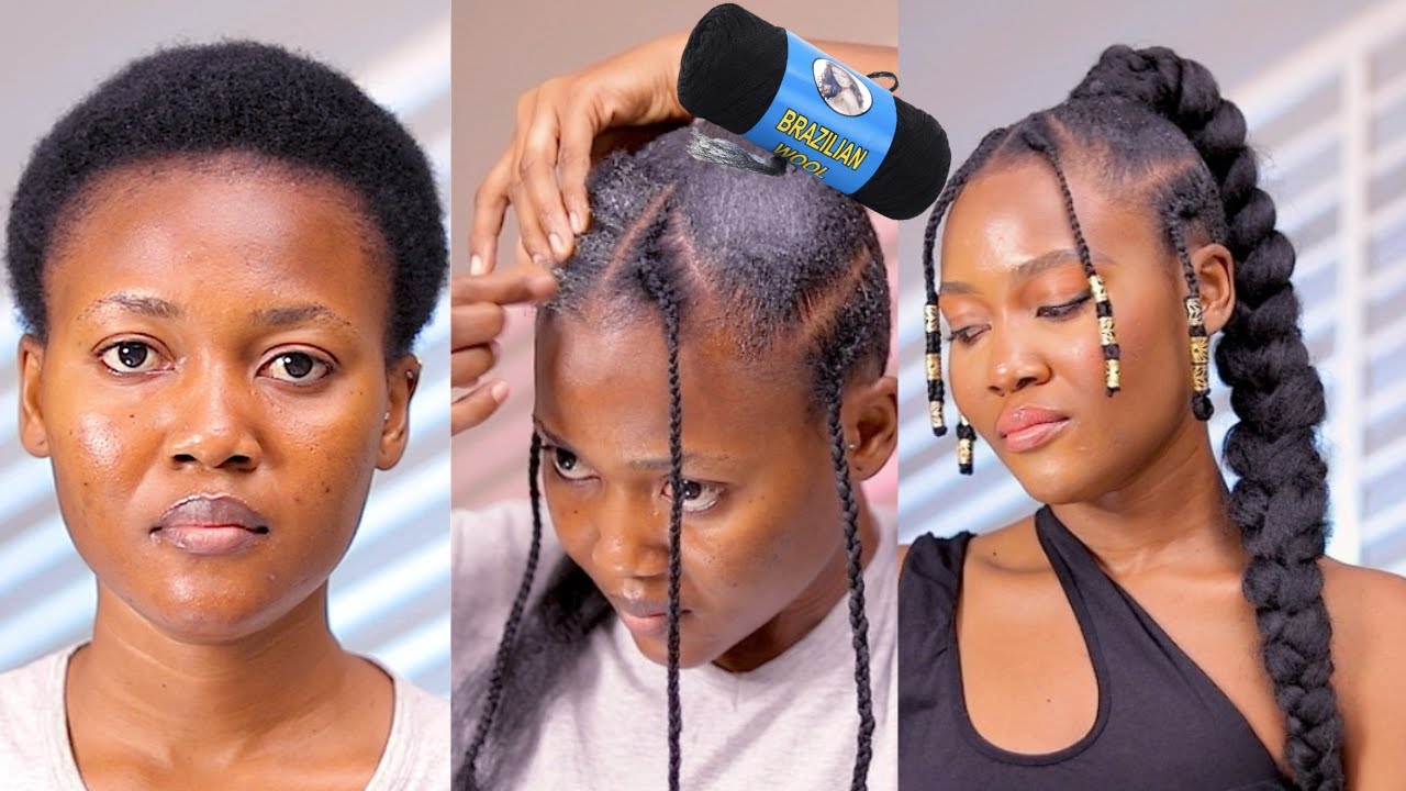 How to SLEEK PONYTAIL with BRAZILIAN WOOL on SHORTEST 4C HAIR | Juliana ...