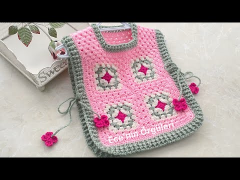 Wonderful Crochet Motif Baby Girl Vest/ Tığ iş Motifli Kız Bebek Yeleği /Çiçek Kordonlu /6-12 ay
