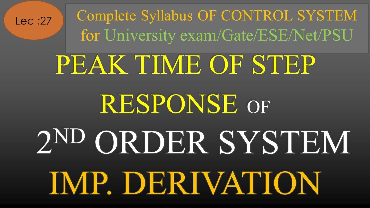 Lec-27 Derivation of Peak Time of Second Order System | Control System ...