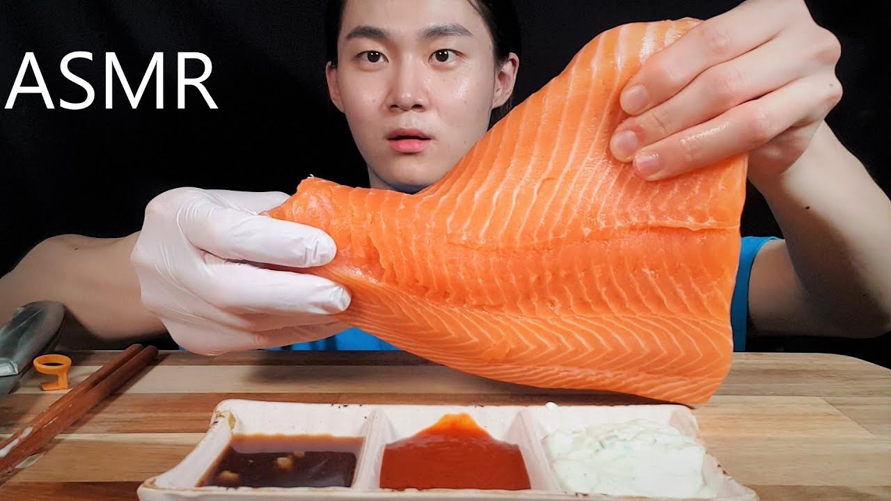 Asmr 통연어 먹방 Giant Raw Salmon Mukbang No Talking Eating Show Youtube