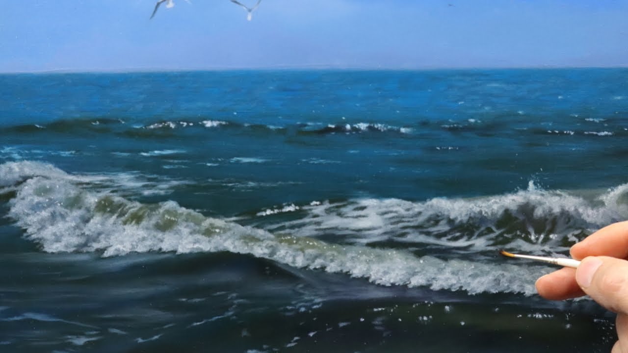 How to paint water - painting realistic small waves and foam on a ...