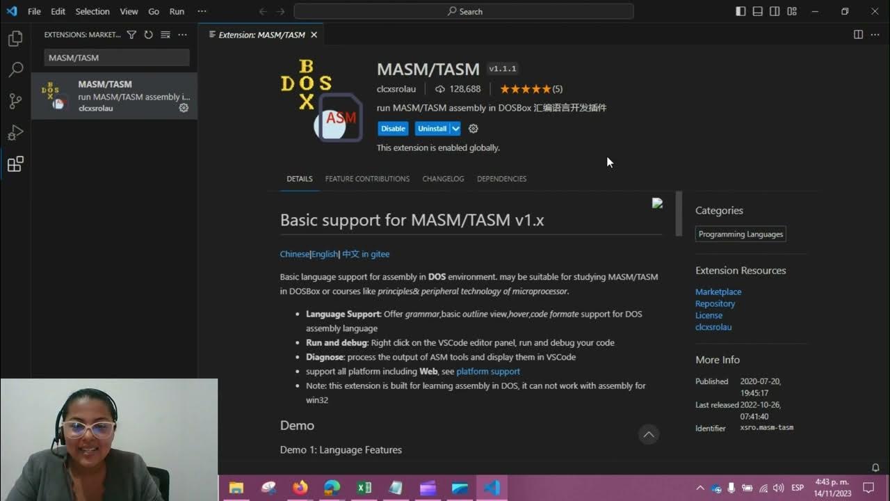 Paso a paso de la instalación y funcionamiento del Visual Studio Code con su extensión MASM/TASM ...