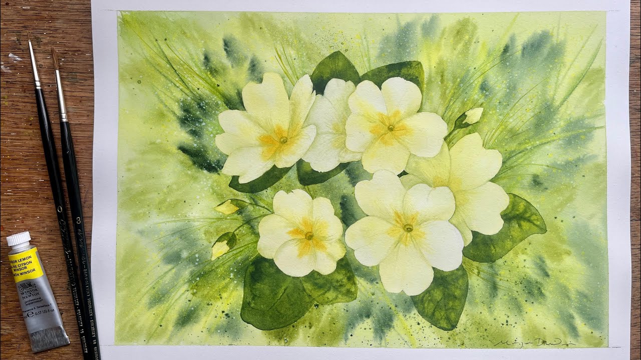 Beginners WATERCOLOR SPRING PRIMROSE PAINTING Loose Watercolour Flower ...