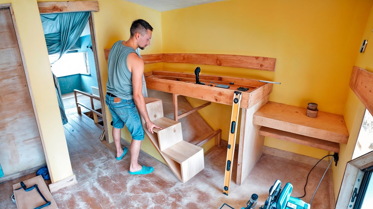 Tiny Bedroom Makeover! We make original furniture Loft-Bed - YouTube