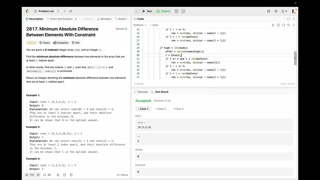 Minimum Absolute Difference Between Elements With Constraint - YouTube