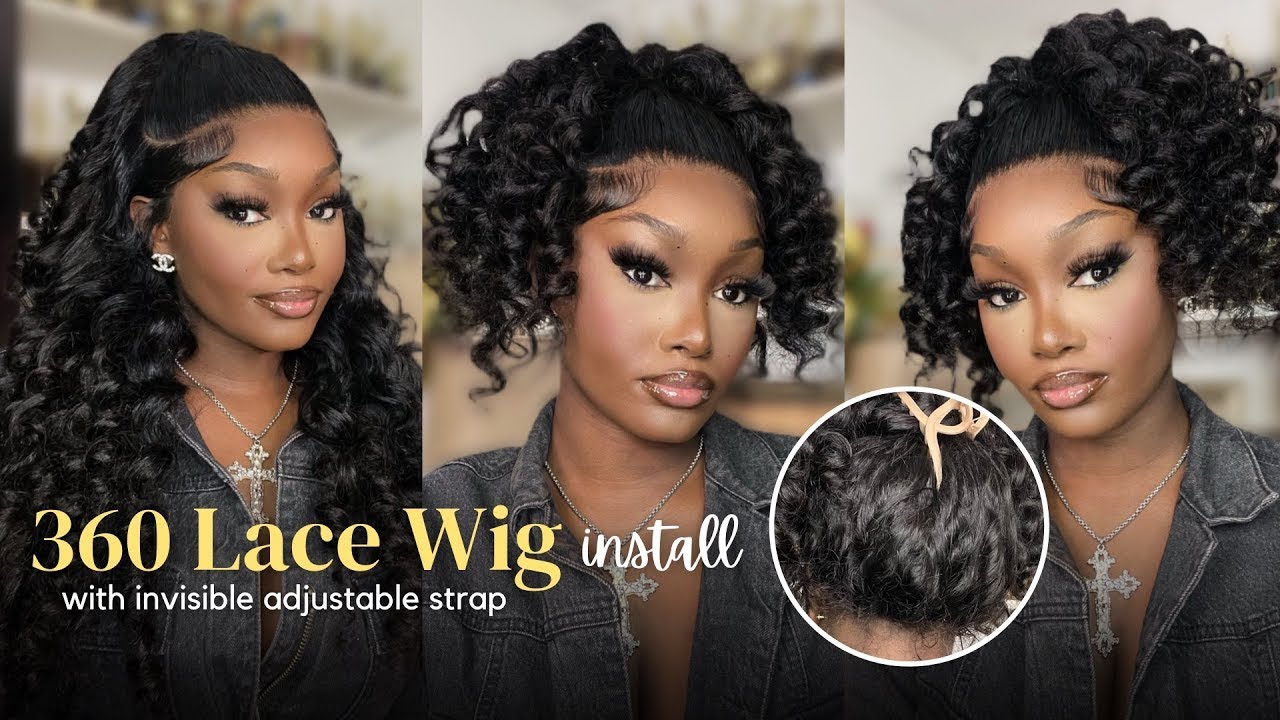 Curly Messy Updo Wig Tutorial! Using an invisi straps glueless 360 lace ...