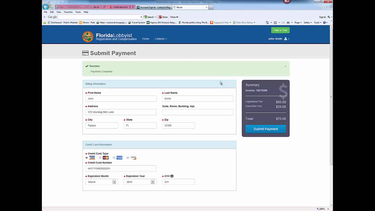 Florida Lobbyist Registration System - Pay and Print Oath (Registration ...
