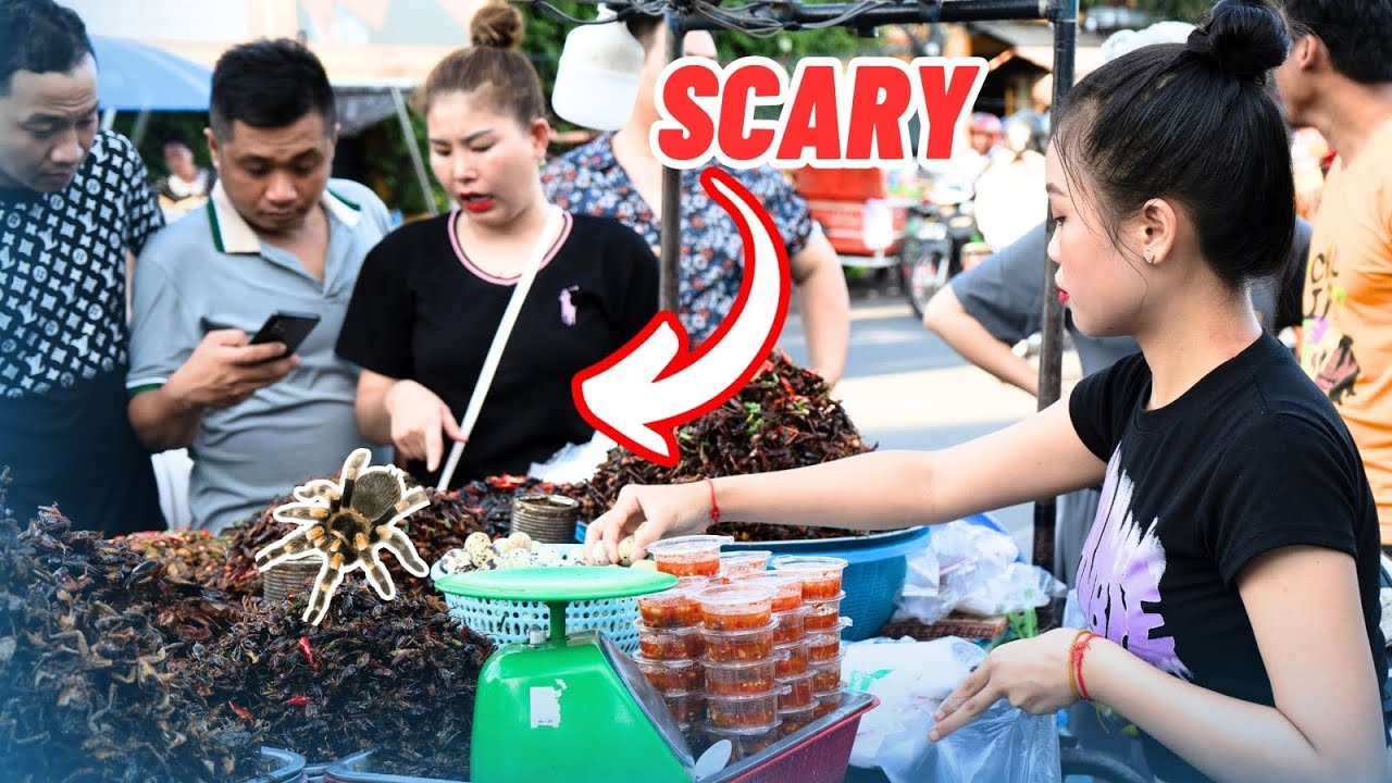 Eating scary FRIED INSECTS on the street! (Exotic Food) - YouTube