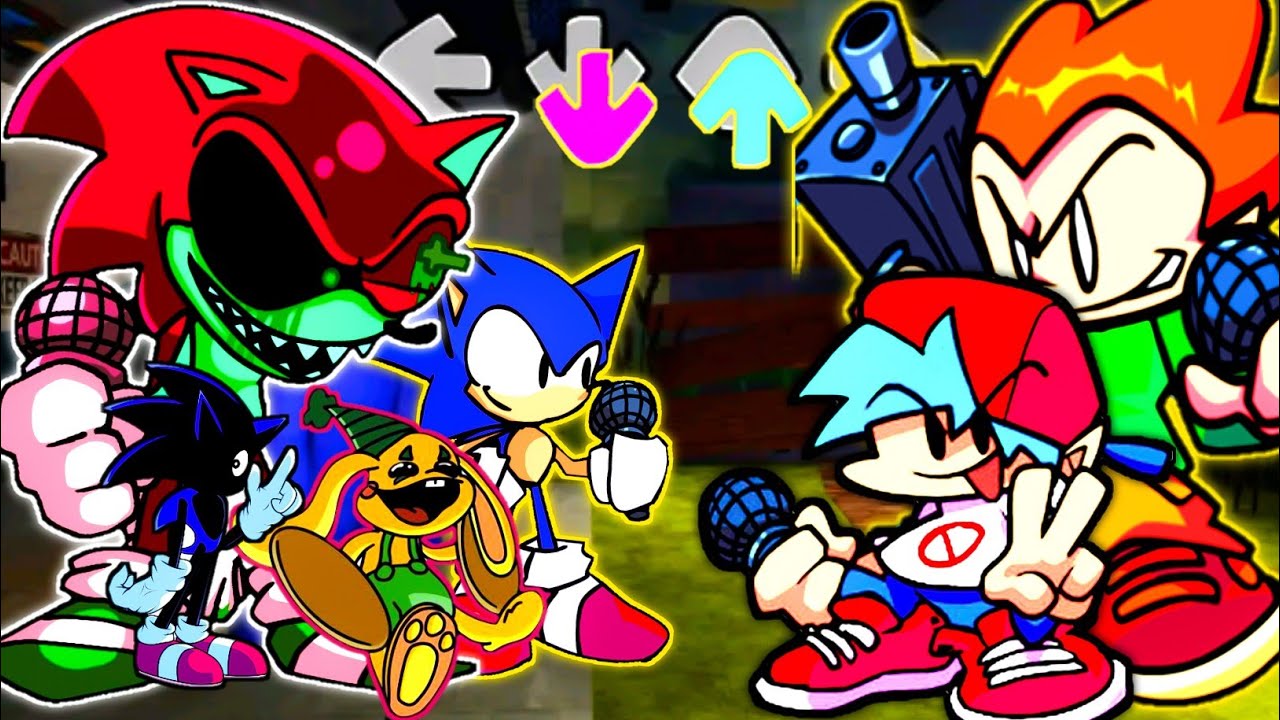 FNF MOD APK - Bunzo bunny + Sonic + Cyclops + New Sonic Best Rainbow ...