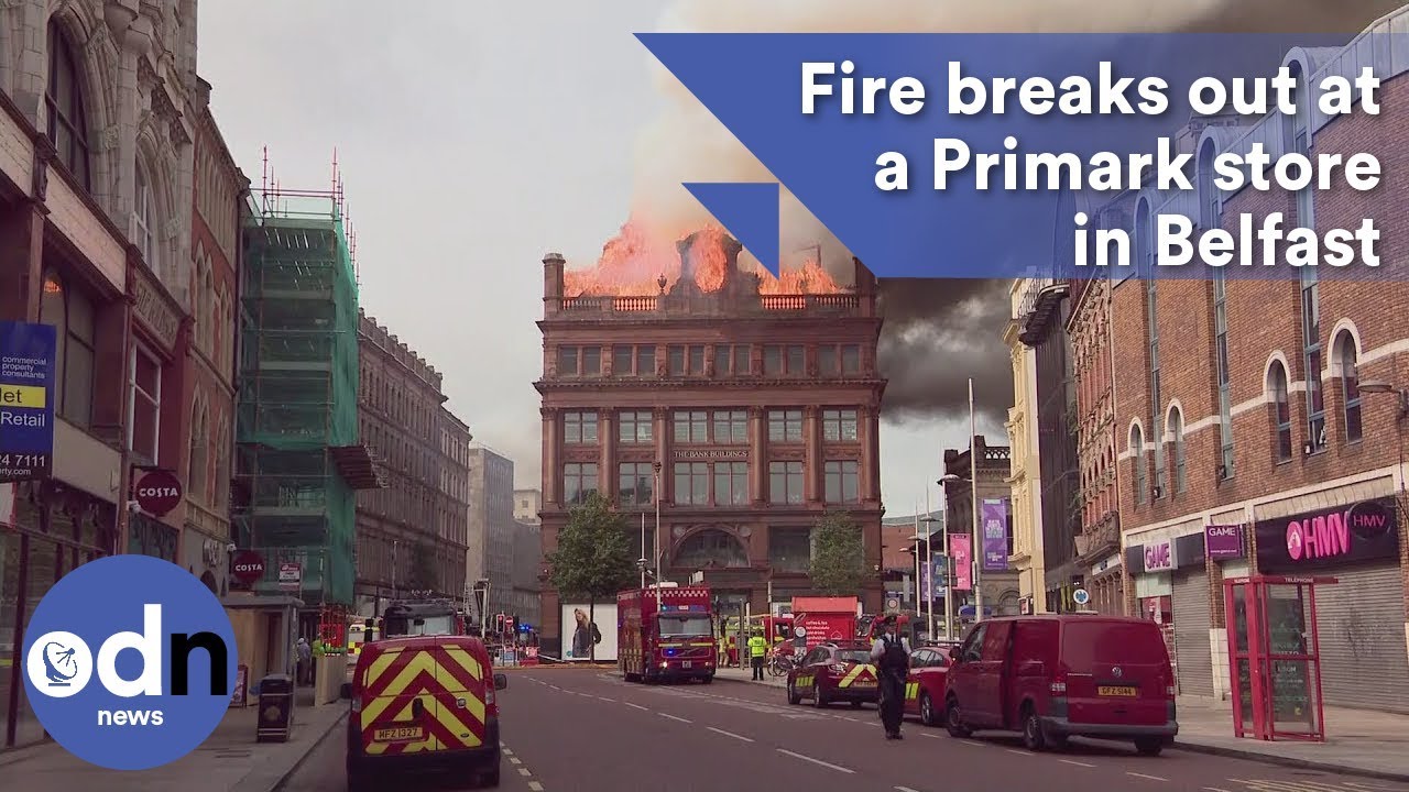 Massive fire breaks out at a Primark store in Belfast - YouTube