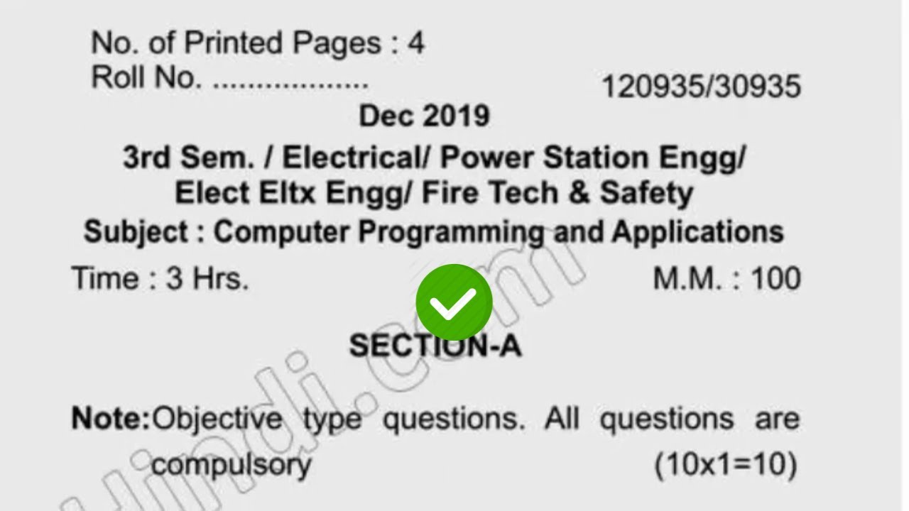 2019 Diploma 3rd Sem Computer Programming Question Paper - YouTube