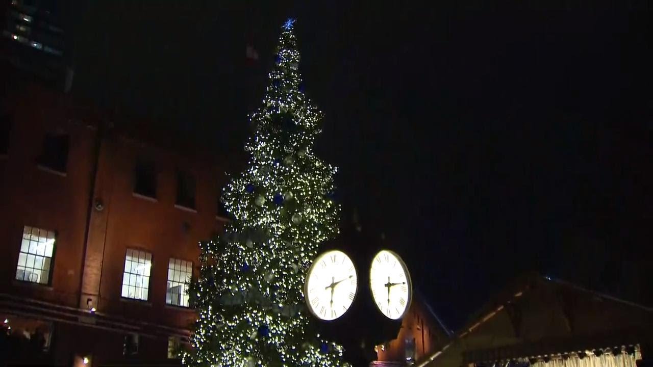 Santa Claus helps with lighting of tree in Distillery District - YouTube