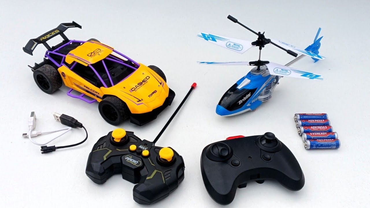 sports RC car and victory Mini RC helicopter unboxing in testing ...