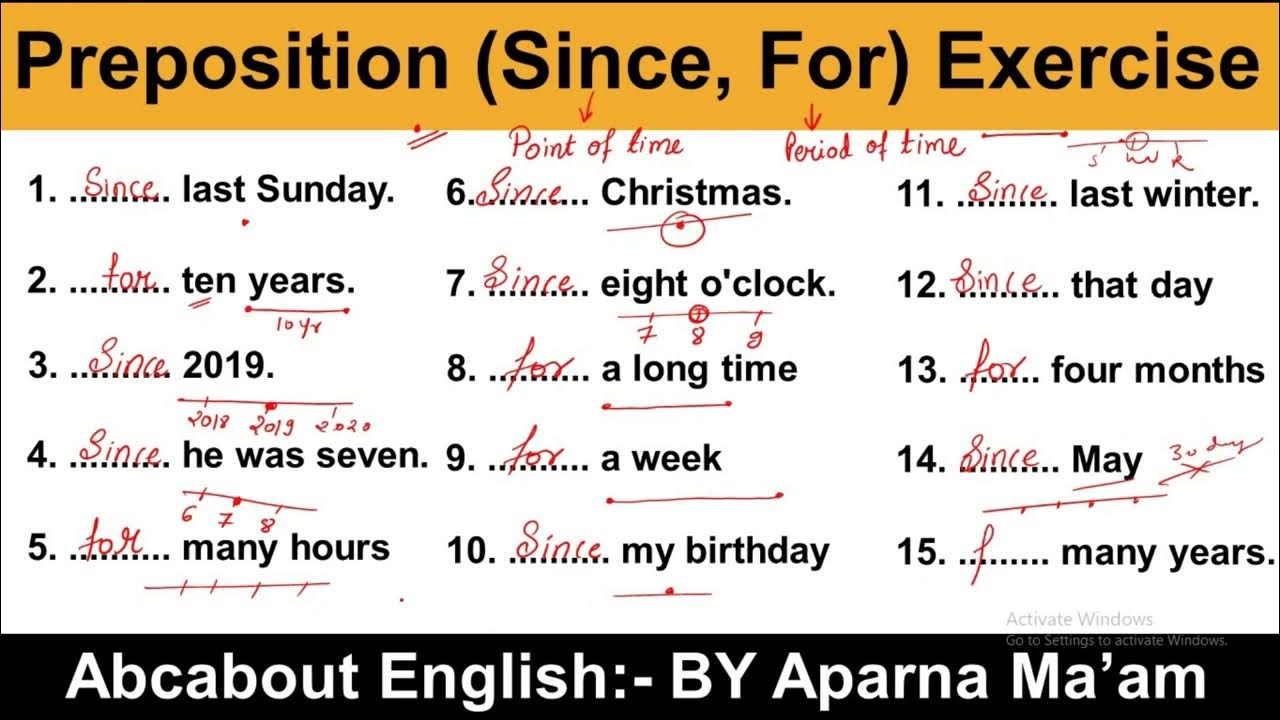 Exercise Since or For Preposition | Preposition Exercise and their ...