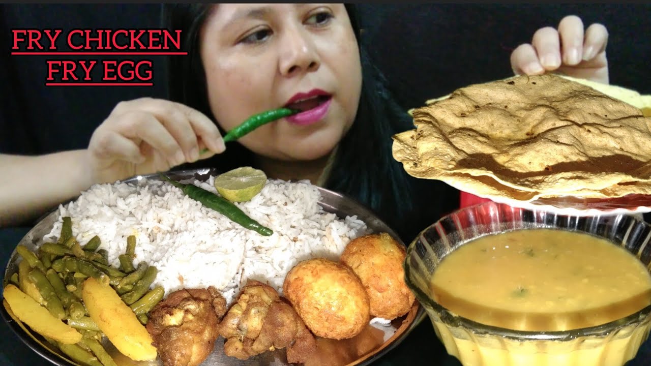 FRY CHICKEN FRY EGG WITH RICE // DAL BHAT SIMI KO SABJI MUKBANG ...