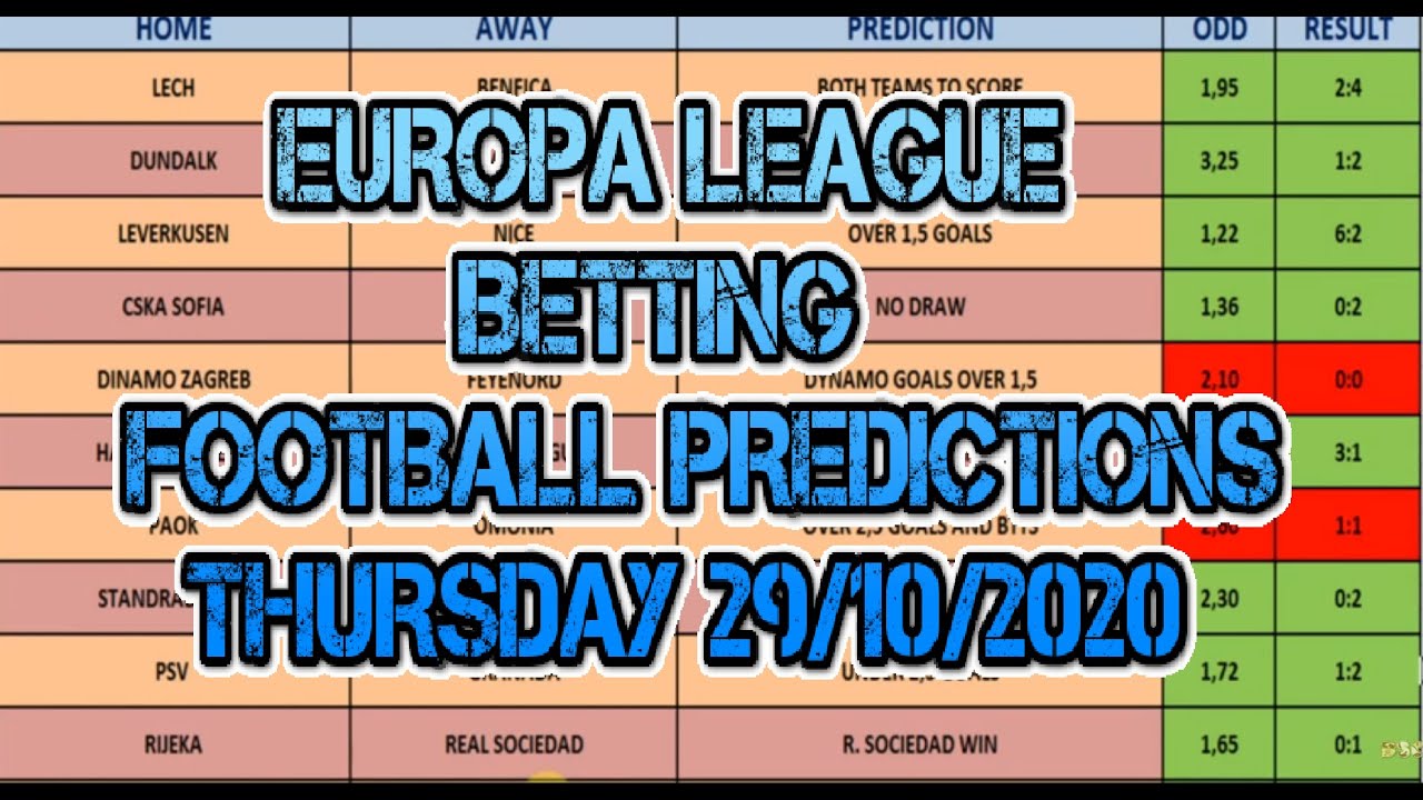 THURSDAY EUROPA LEAGUE FOOTBALL PREDICTIONS - SOCCER TIPS - FIXED ODDS ...