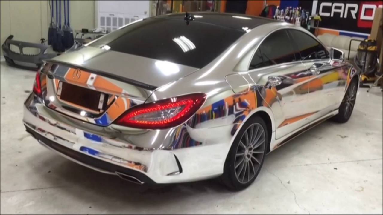 benz cls silver chrome wrap - YouTube