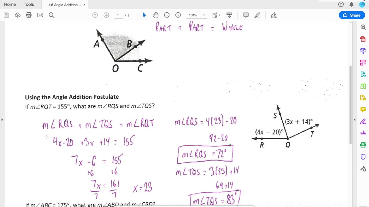 1.5 Angle Addition Postulate Notes - YouTube