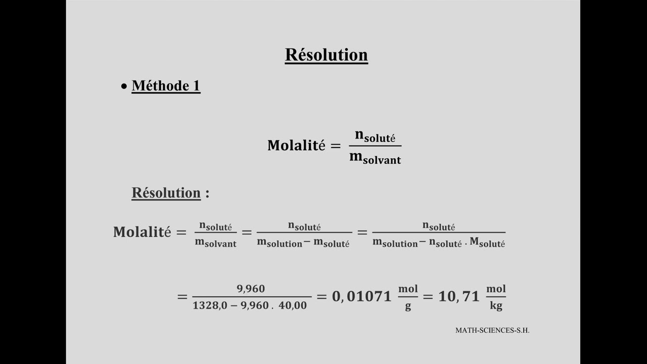 Calculer la molalité d'une solution : exercice 2 (molality - exercise 2 ...