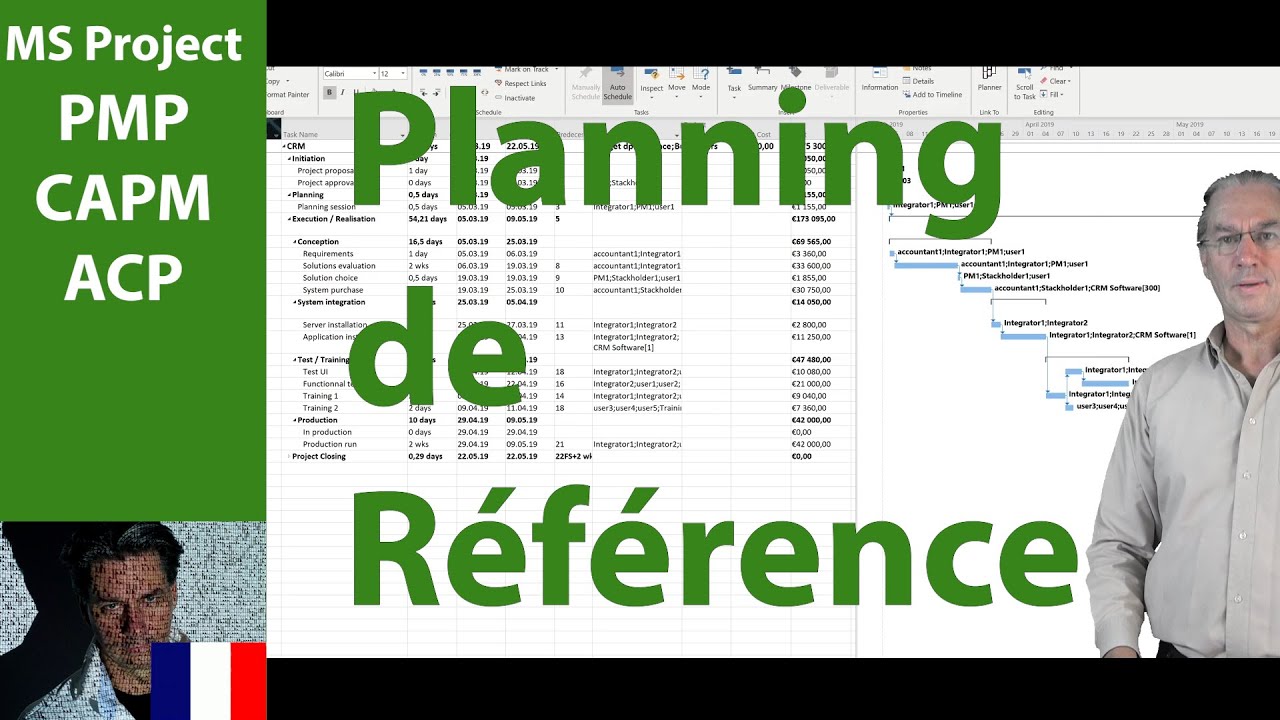 # 11 MS Project 2019 Le Planning de Référence Simple PMP CAPM - YouTube