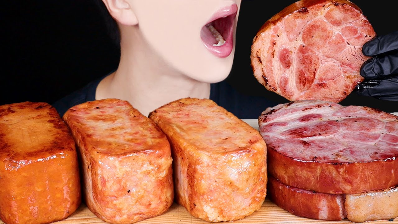 ASMR SPICY SPAM ROASTED PORK MUKBANG COOKING 스팸 먹방 豚肉 スパム 咀嚼音 モッパン Babi ...