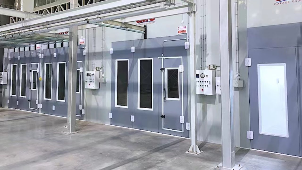 Custom paint spray booth line system for workpieces - YouTube