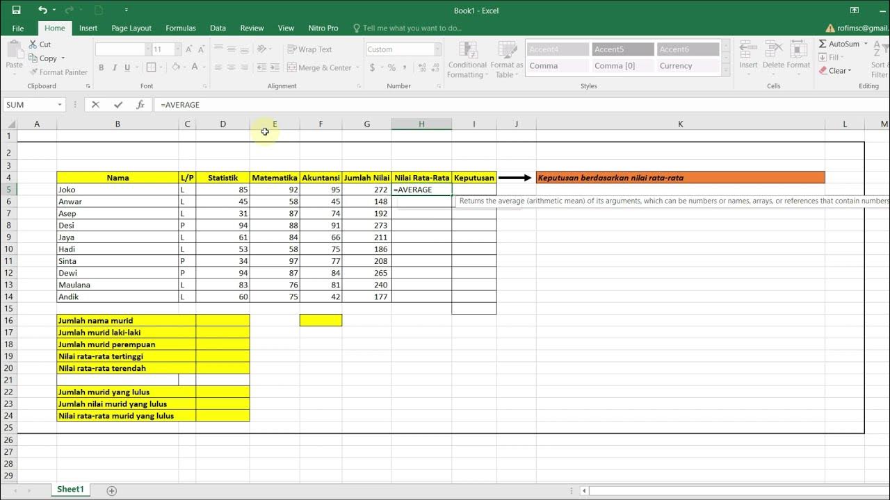 RUMUS EXCEL (1/4) SUM, AVERAGE, IF, COUNTA, COUNT, COUNTIF, MAX, MIN, SUMIF, AVERAGEIF - YouTube