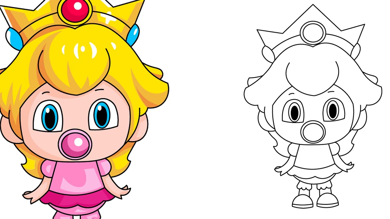 How To Draw Baby Princess Peach | Super Mario | Easy Drawing Step by ...