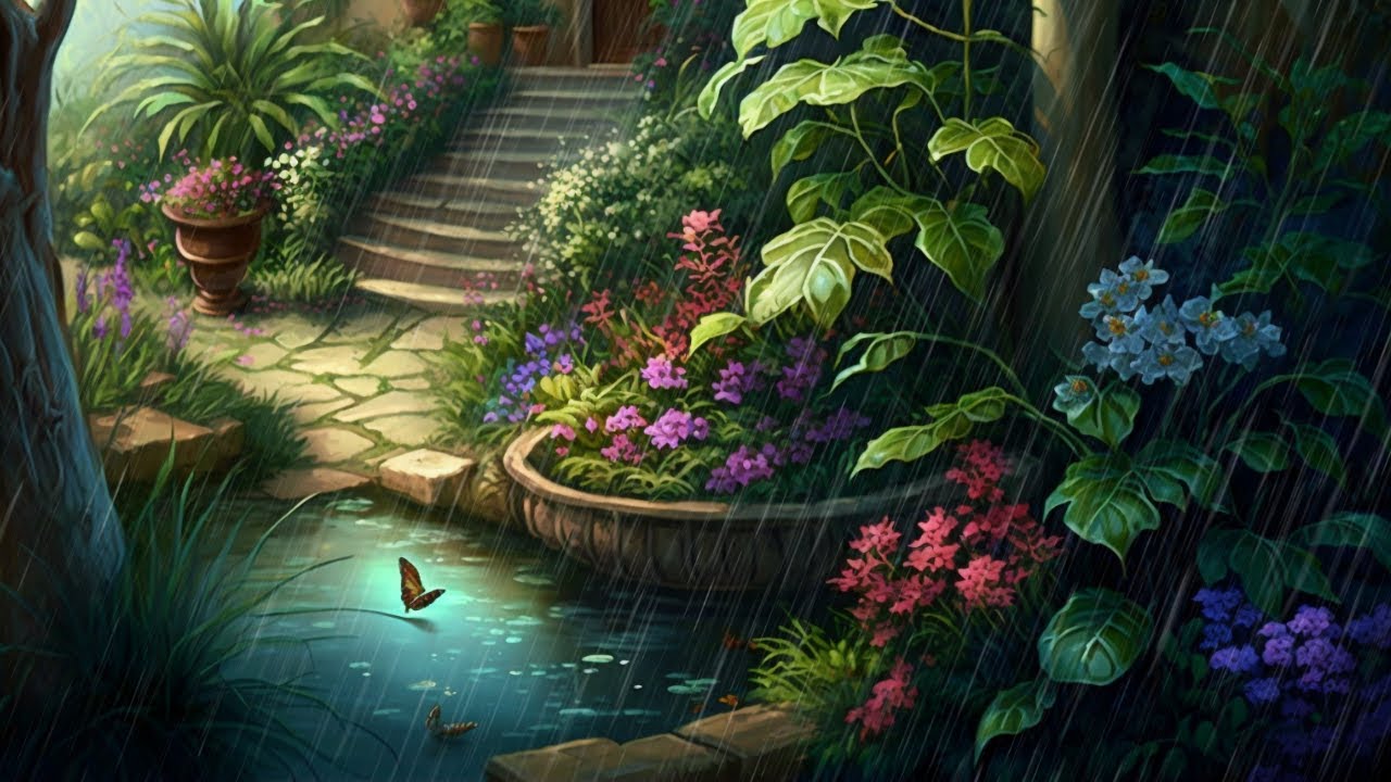 Rain in the Garden with CALM Music - Ambient Music with Rain in the ...