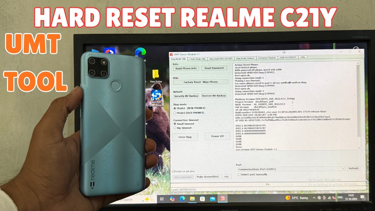Hard Reset Realme C21Y mobile Phone Use UMT Unisoc Module Tool ...