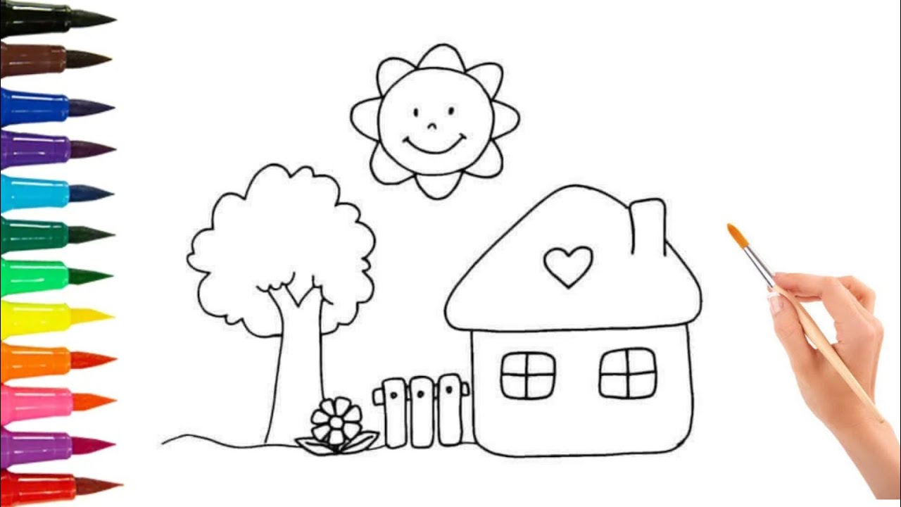 A beautiful, cute home cartoon drawing and colouring for kids and ...