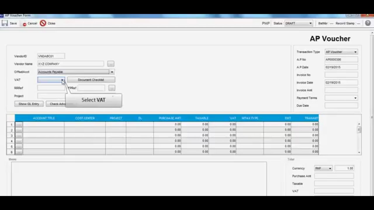 Process Supplier Invoice using the AP Voucher screen - YouTube