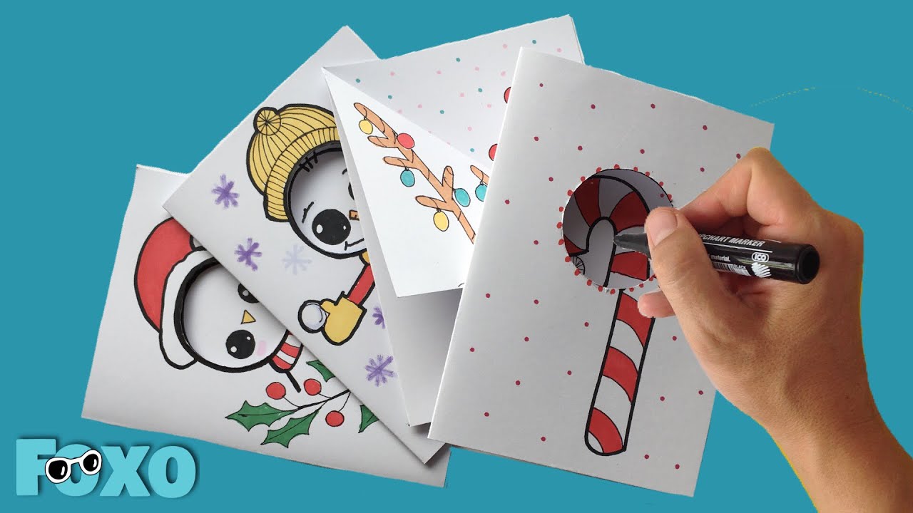 Karácsonyi képeslap házilag MEGLEPETÉSSEL DIY- Hogyan Rajzoljunk ...
