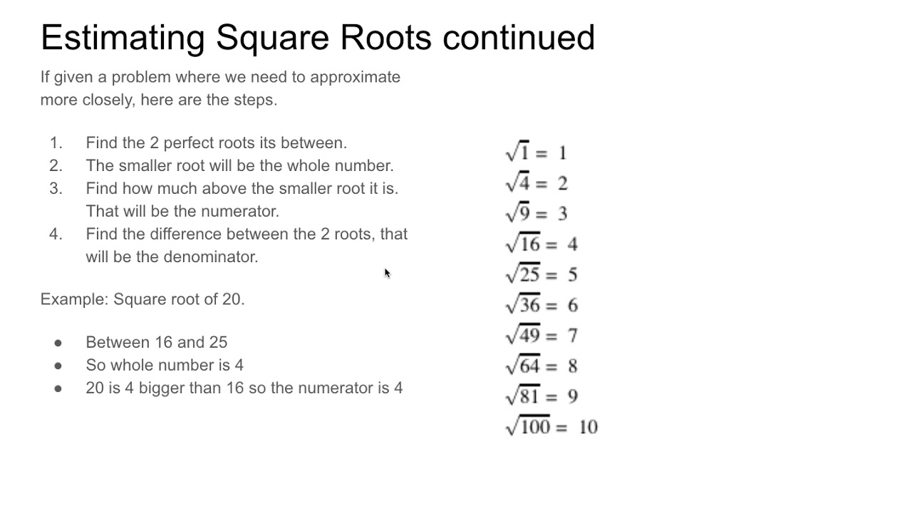 Example Of Estimating Square Roots YouTube