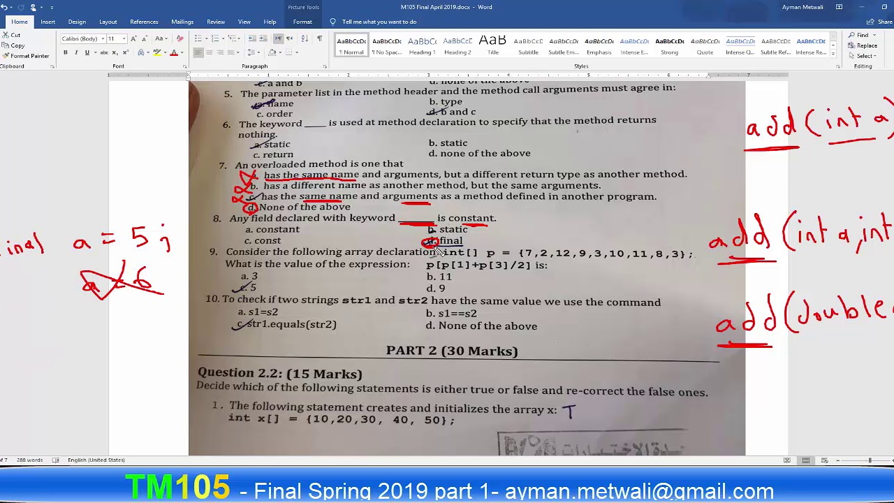 TM105 Final Spring 2019 part 1 - YouTube