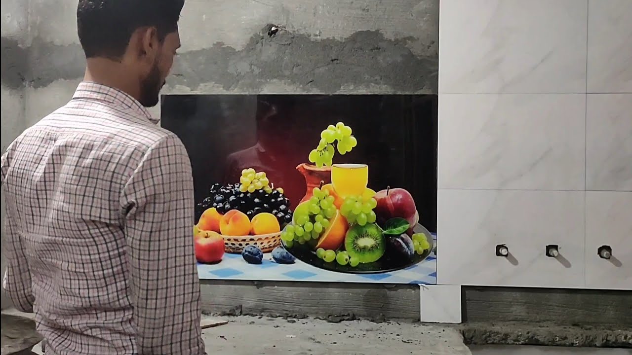 beautiful floral wall tiles pasting kitchen wall | good idea | - YouTube