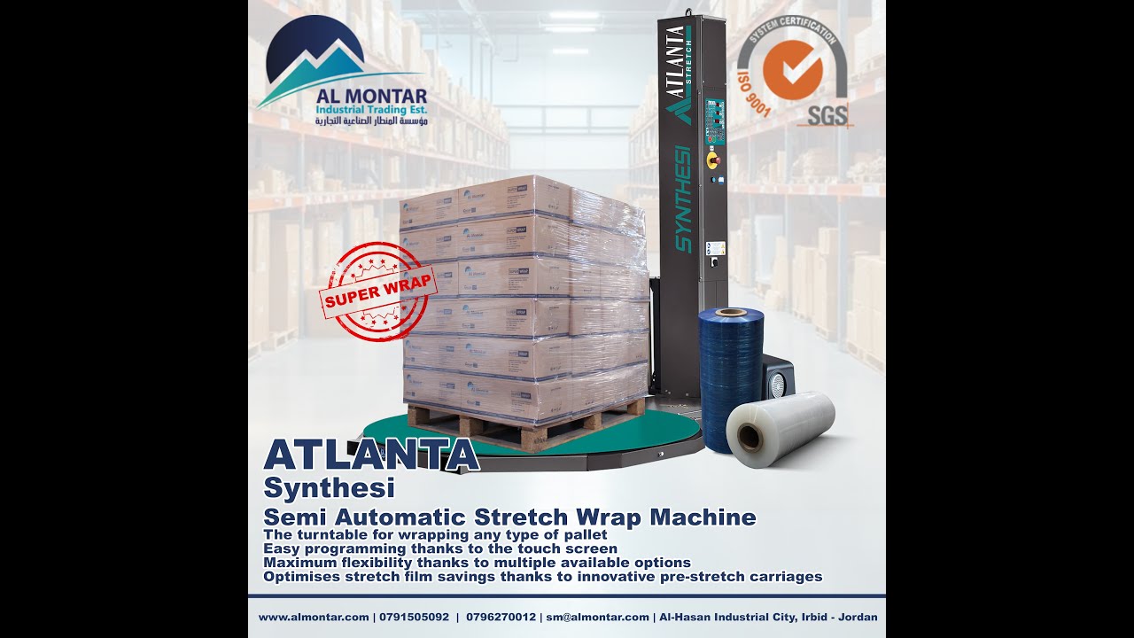 ATLANTA Synthesi Semi Automatic Stretch Wrap Machine - YouTube