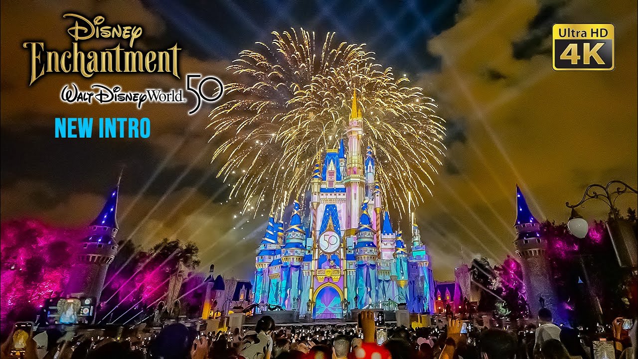 Disney Enchantment Fireworks with New Intro Full Show Hub View 4K Walt ...