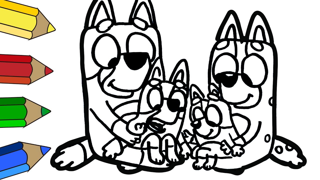 Drawing Bluey and Her Family 🔵 How to Draw Bluey Bingo Dad and Mom Easy ...
