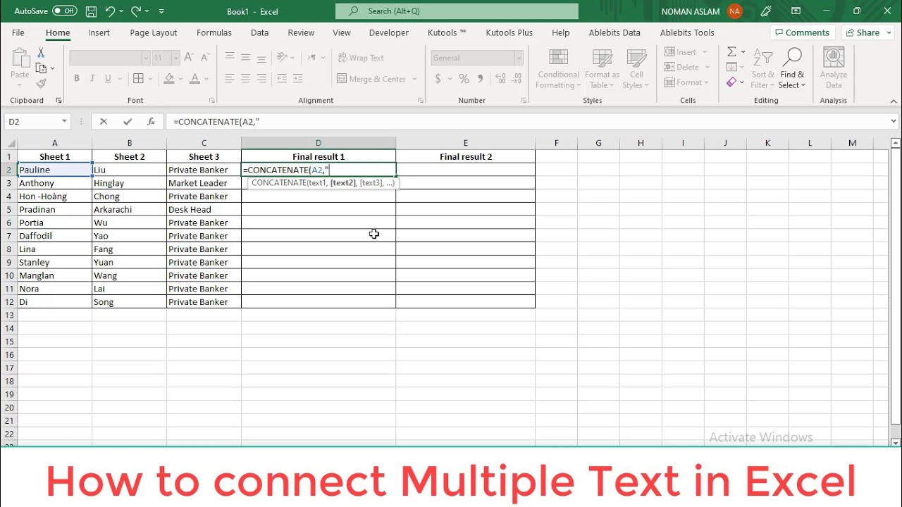How to connect Multiple Text in Excel | How to Joint Multiple Text in ...
