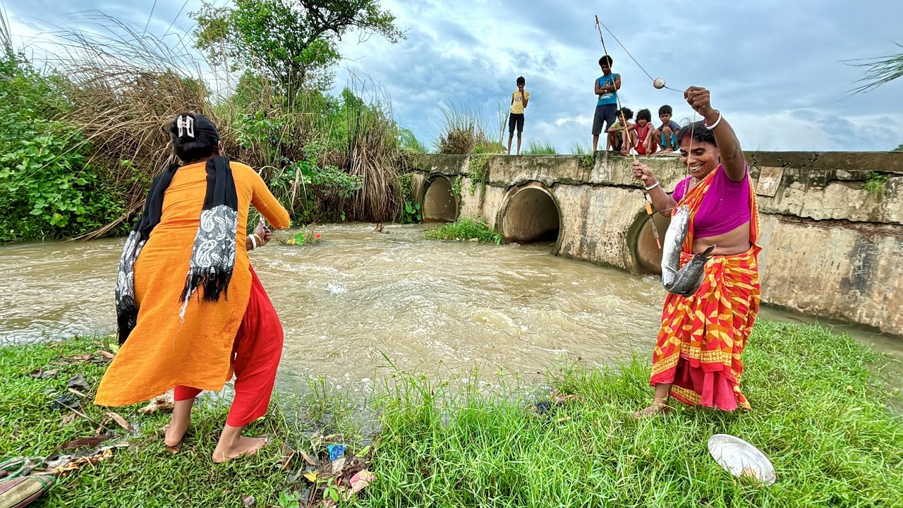 Fishing Video | Two Lady Fishing In Rain In Canal In Beautiful Nature ...