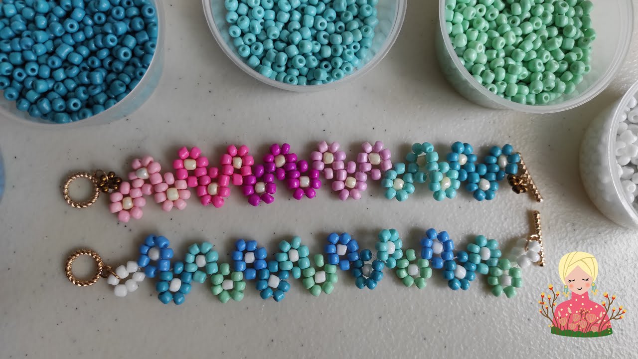 Daisy Bracelets /Tutorial Gelang Manik Bunga Zig-Zag / DIY Zig-Zag Flower Beads Bracelets (PART ...