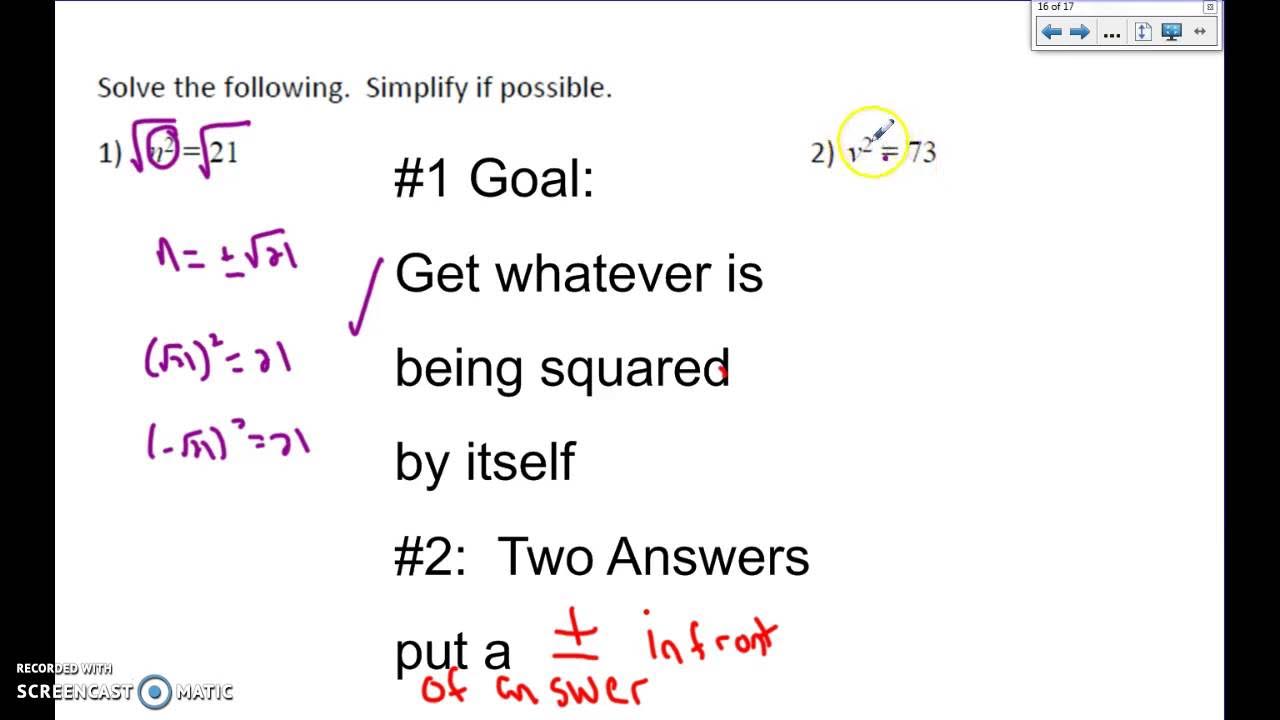 solving by square roots part 1 - YouTube