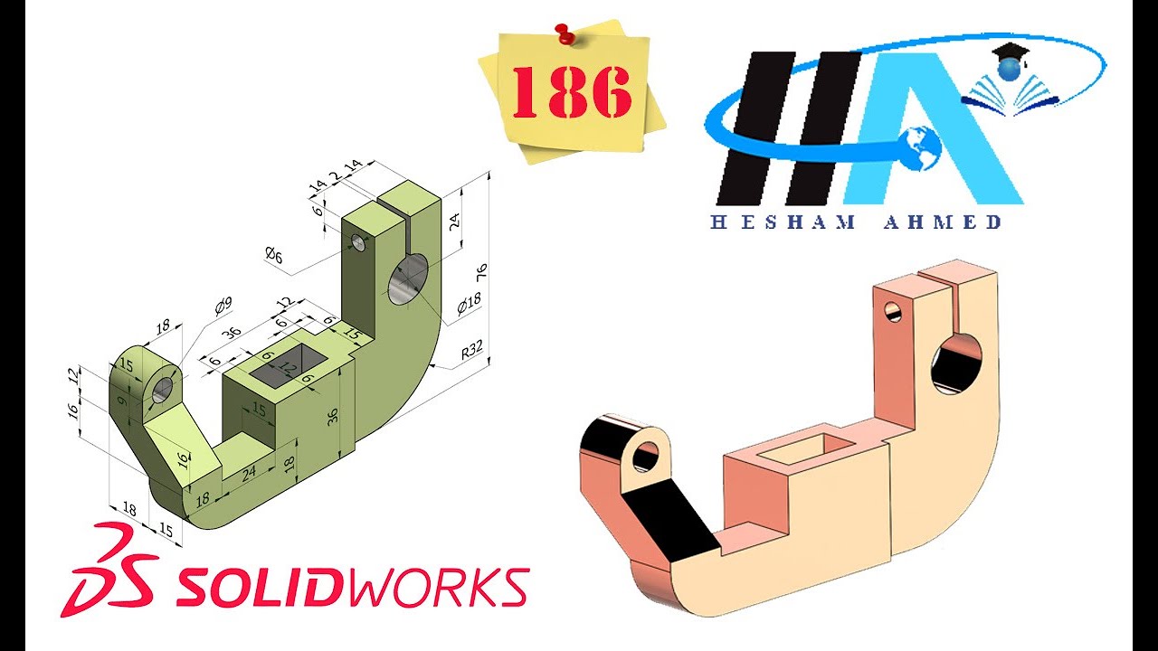 Solidworks Exercises || Exercise No. 186 || Eng Hesham Ahmed - YouTube