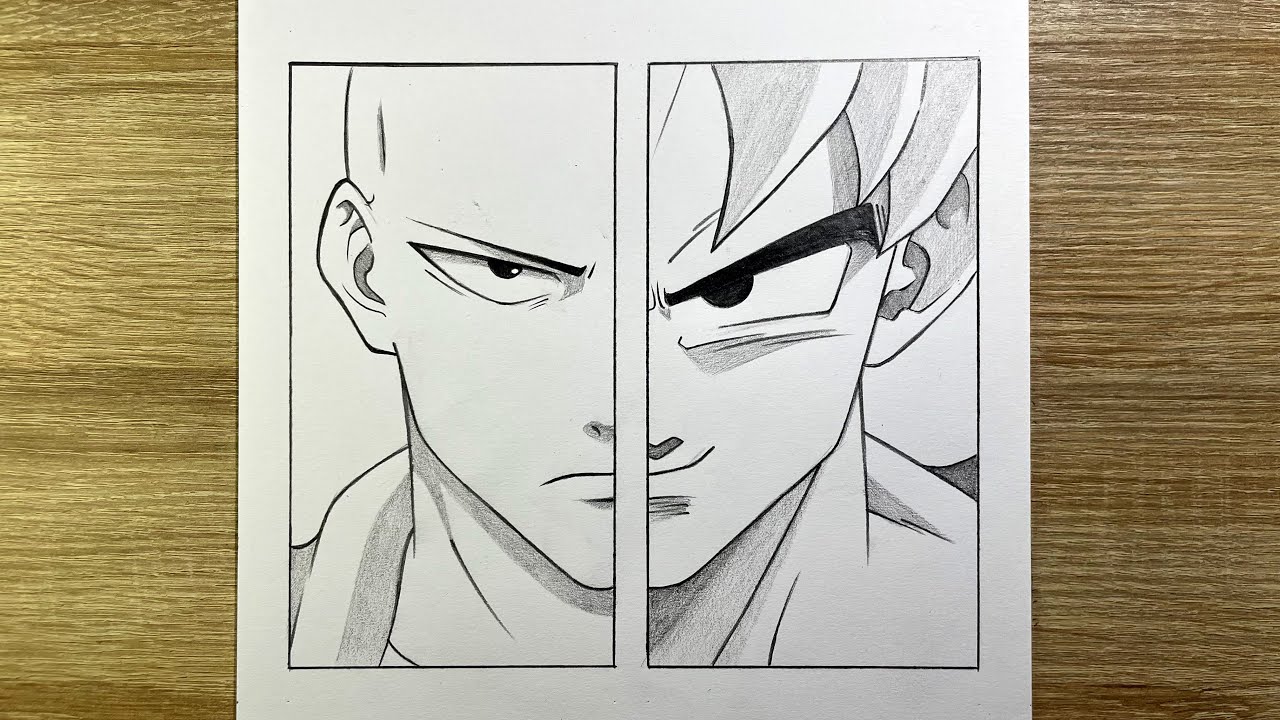How to Draw Goku vs Saitama Split Panel | Step-by-Step Anime Battle ...